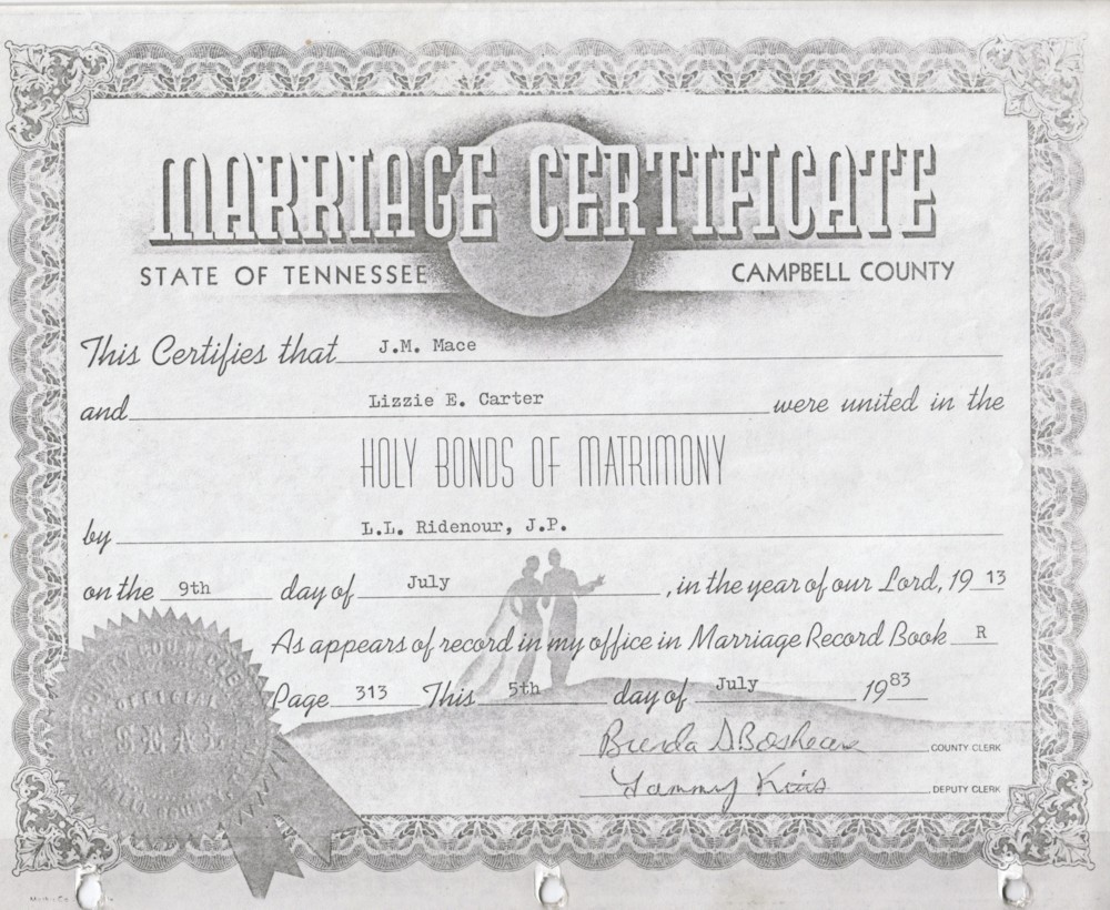 Marriages|Mace Carter-Marriage-Cert |Bell Co |KYGenweb