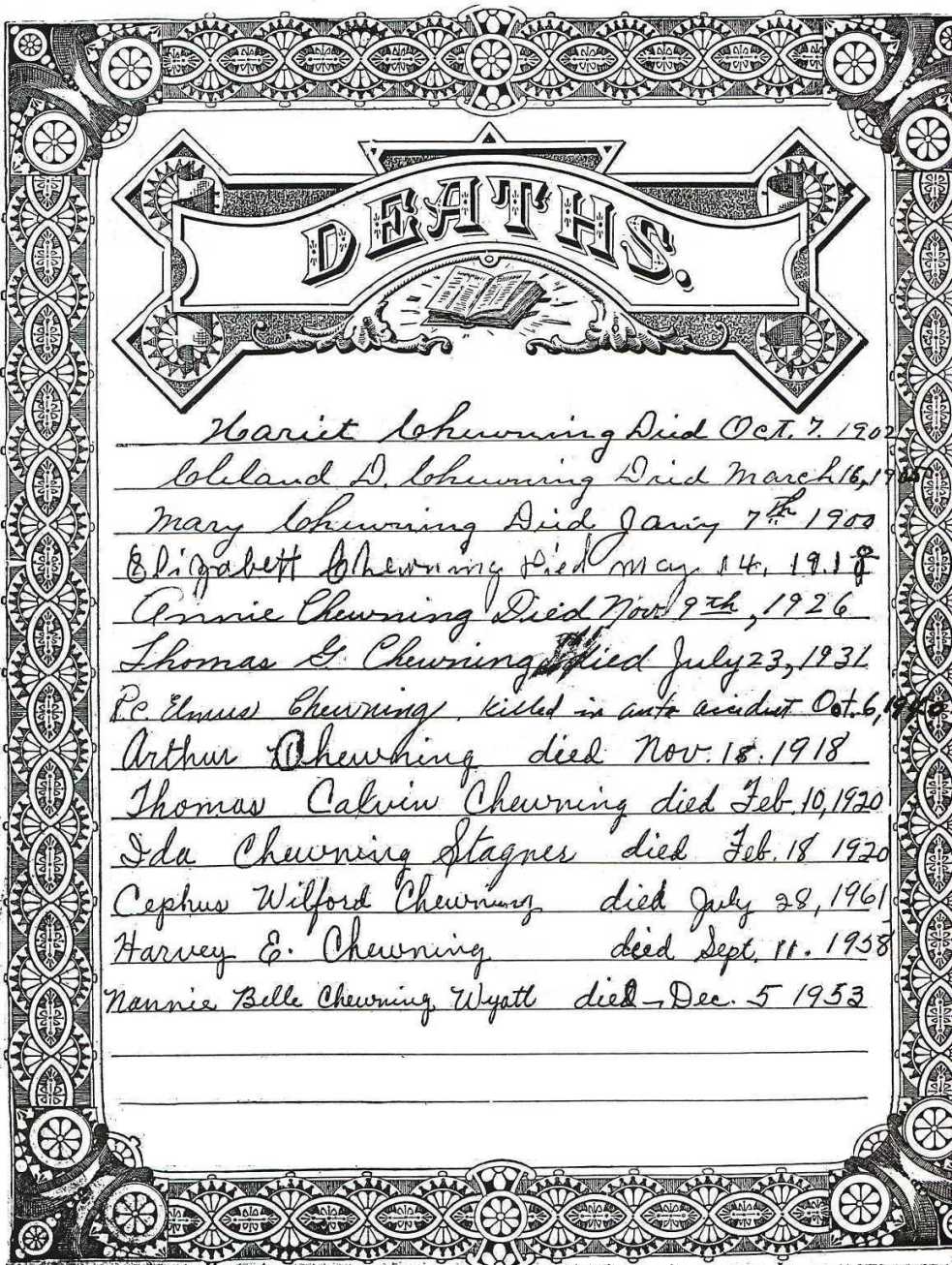 CHEWNING FAMILY BIBLE RECORDS